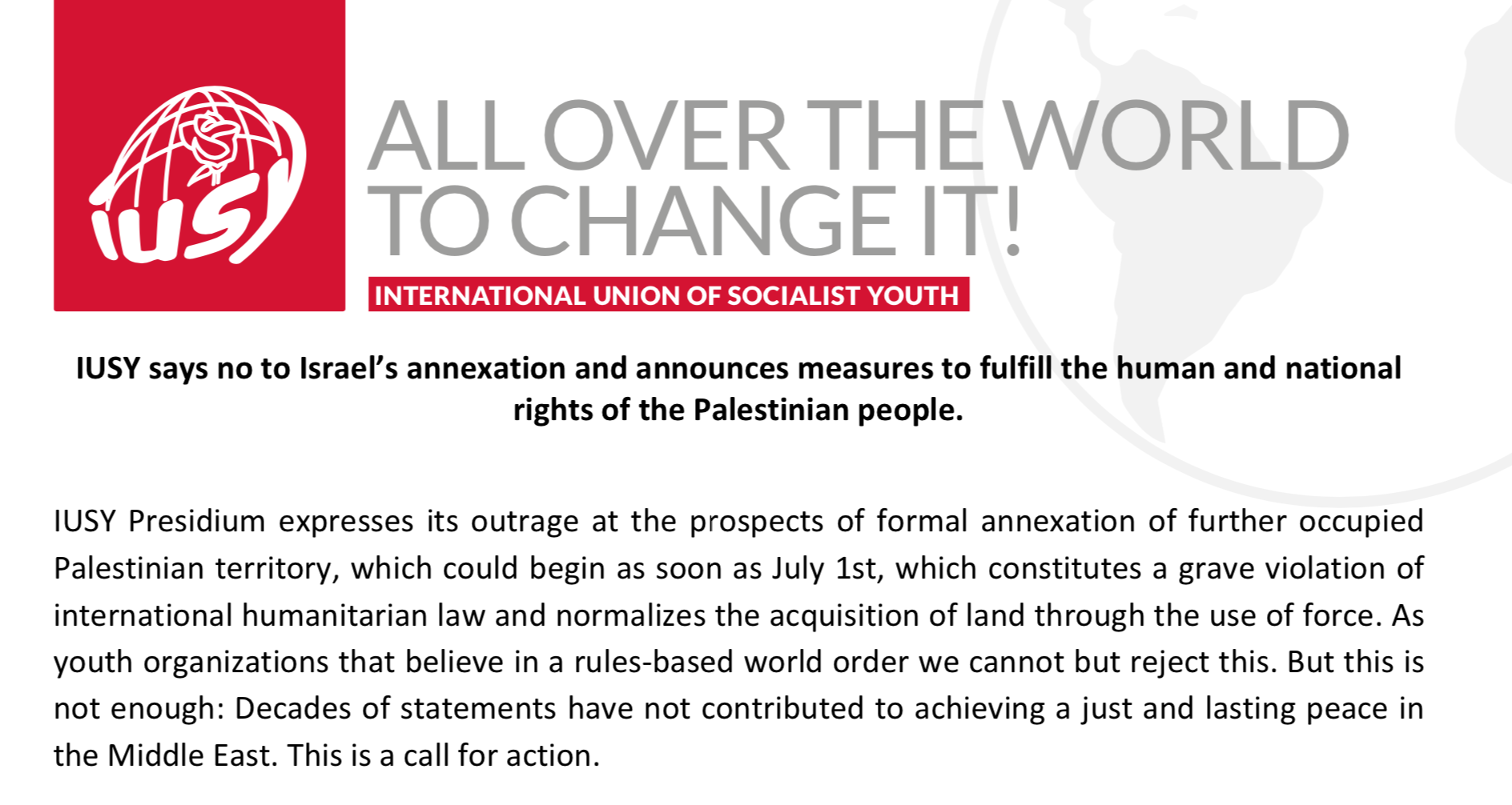 IUSY says no to Israel’s annexation and announces measures to fulfil ...